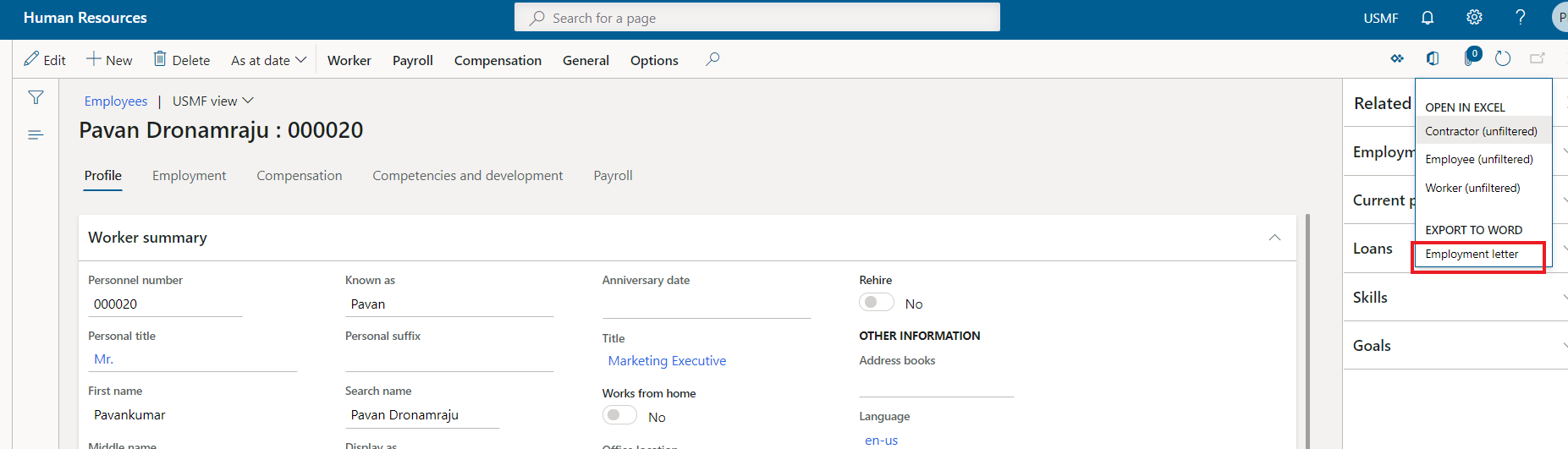 Using word templates in D365 Human Resources – PAVAN KUMAR DRONAMRAJU