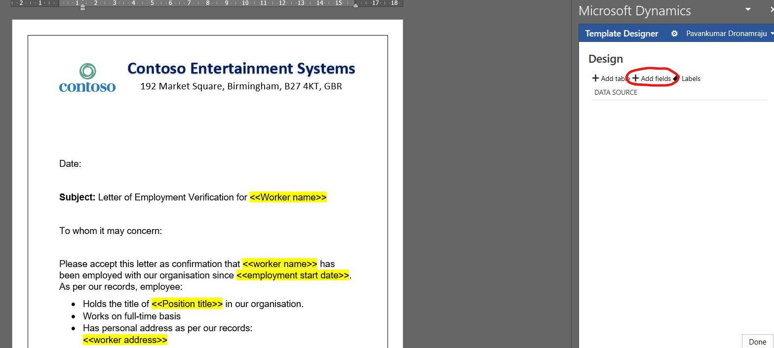 Using word templates in D365 Human Resources – PAVAN KUMAR DRONAMRAJU